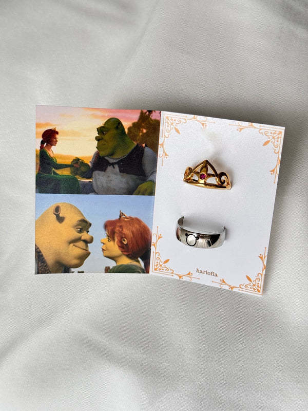 Shrek Inspired Princess Fiona Crown and Shrek Couple Rings by Harlofia